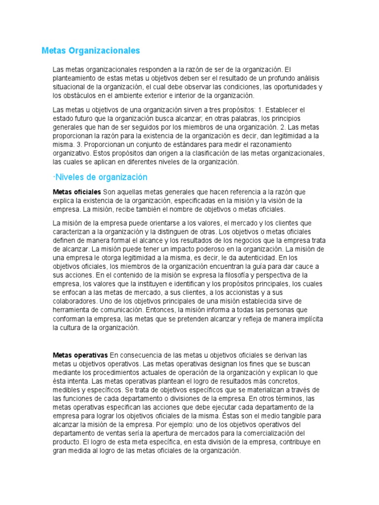 Metas Organizacionales | PDF | Empresas | Toma de decisiones