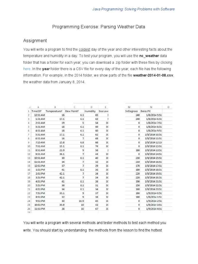 Programming Exercise: Parsing Weather Data Assignment | PDF | Comma Separated Values | Computer File