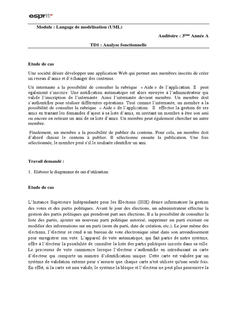 (UML) TD1 AnalyseFonctionnelle | PDF | Vote | Application