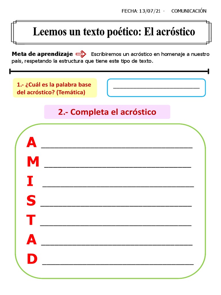 DÍA 2 - FICHA-Leemos Un Texto Poético-El Acróstico-COMU | PDF