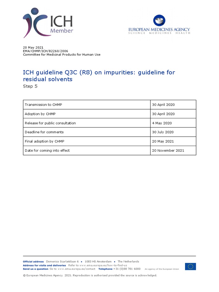 Ich Guideline q3c r8 Impurities Guideline Residual Solvents Step 5 en ...