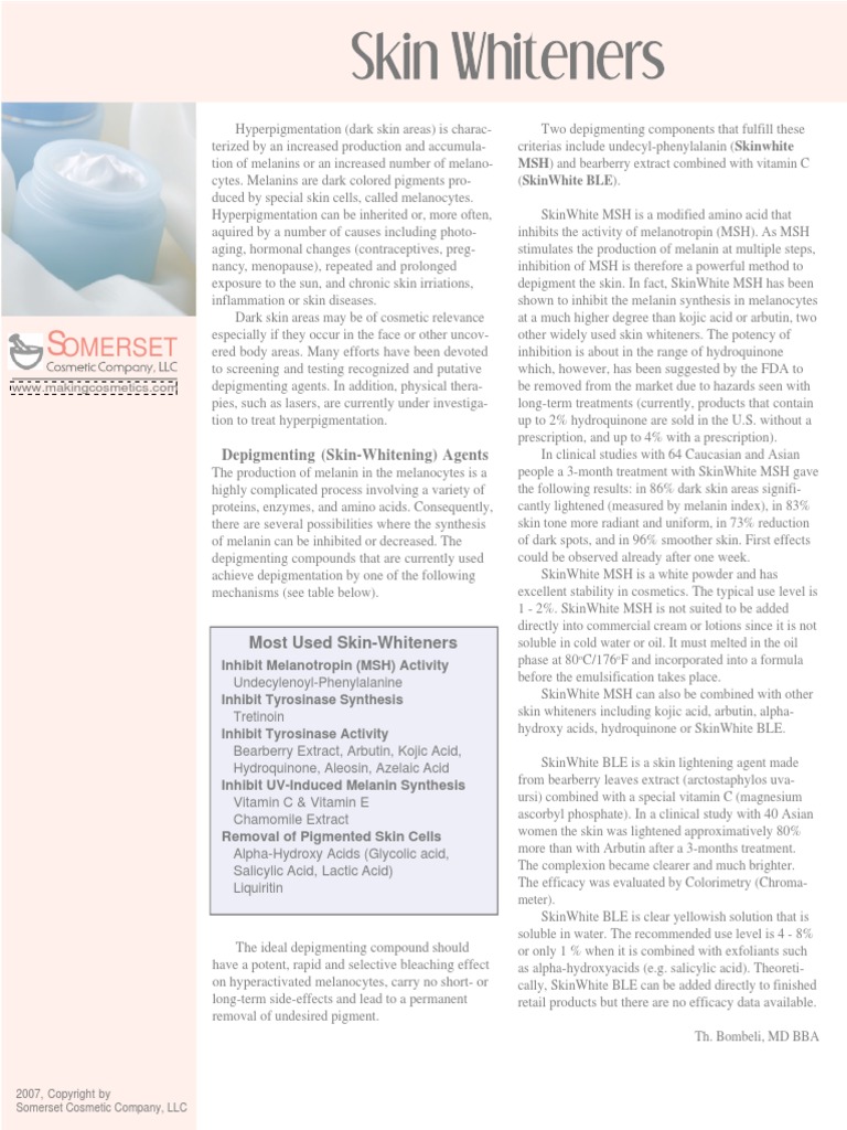 31 Skin Whitening Ligthening Agents | PDF | Chemicals | Organic Chemical