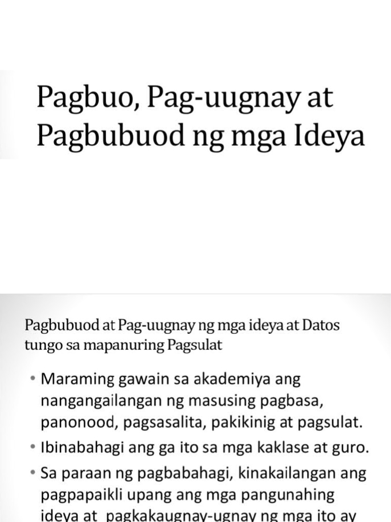 Pagbuo, Pag-Uugnay at Pagbubuod NG Mga Ideya | PDF