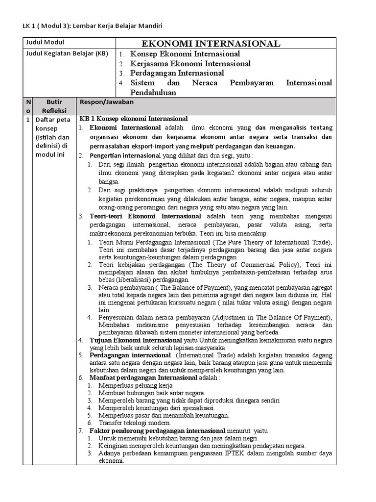 LK 1.1 Modul 3 Ekonomi Internasional | PDF