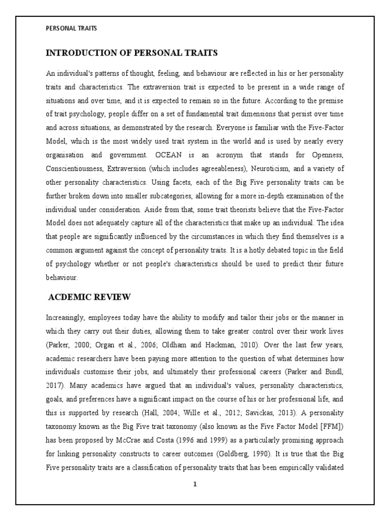 Introduction of Personal Traits | PDF | Extraversion And Introversion | Personality Traits