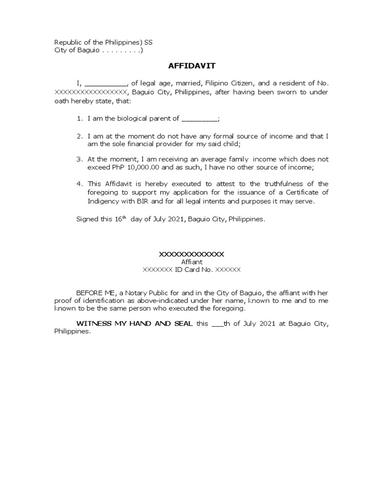 Affidavit of Low Income Sample | PDF