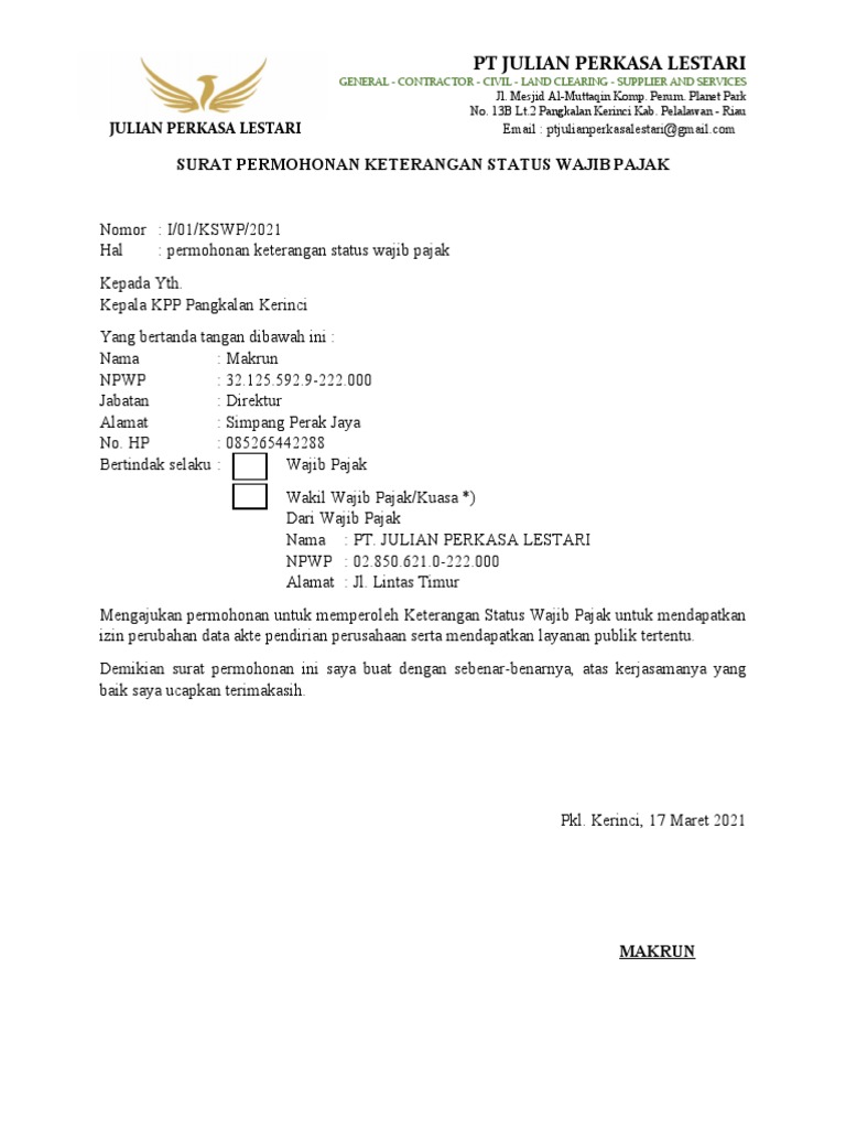 Surat Permohonan KSWP | PDF