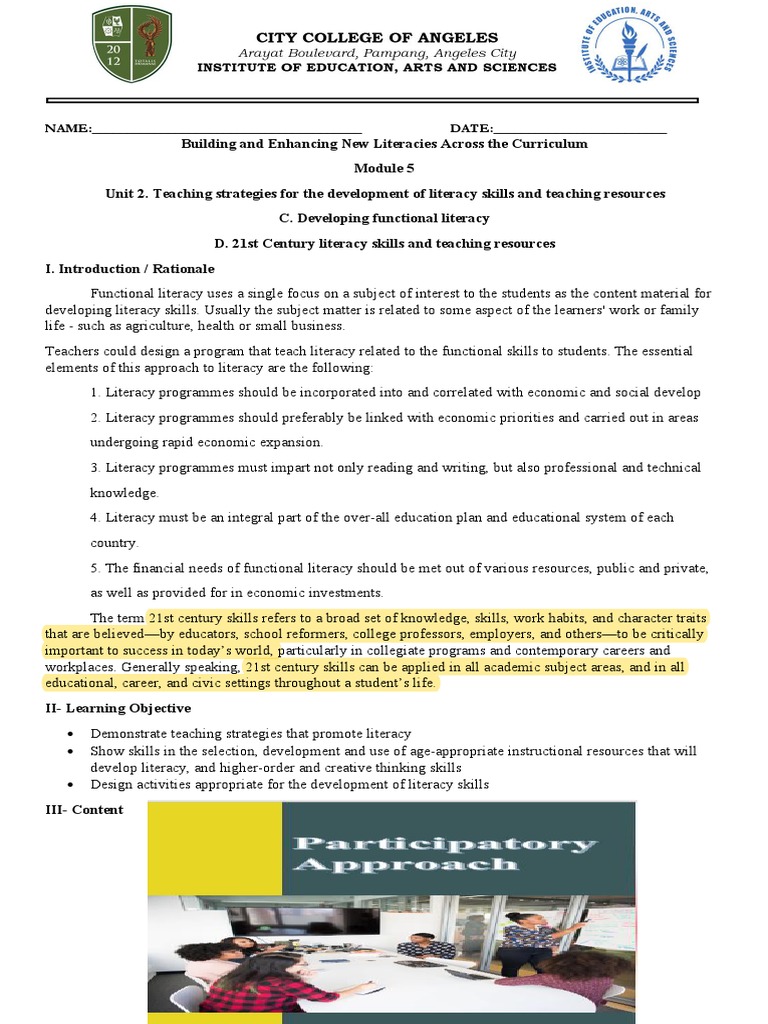 MODULE 5 Building and Enhancing New Literacies Across The Curriculum ...