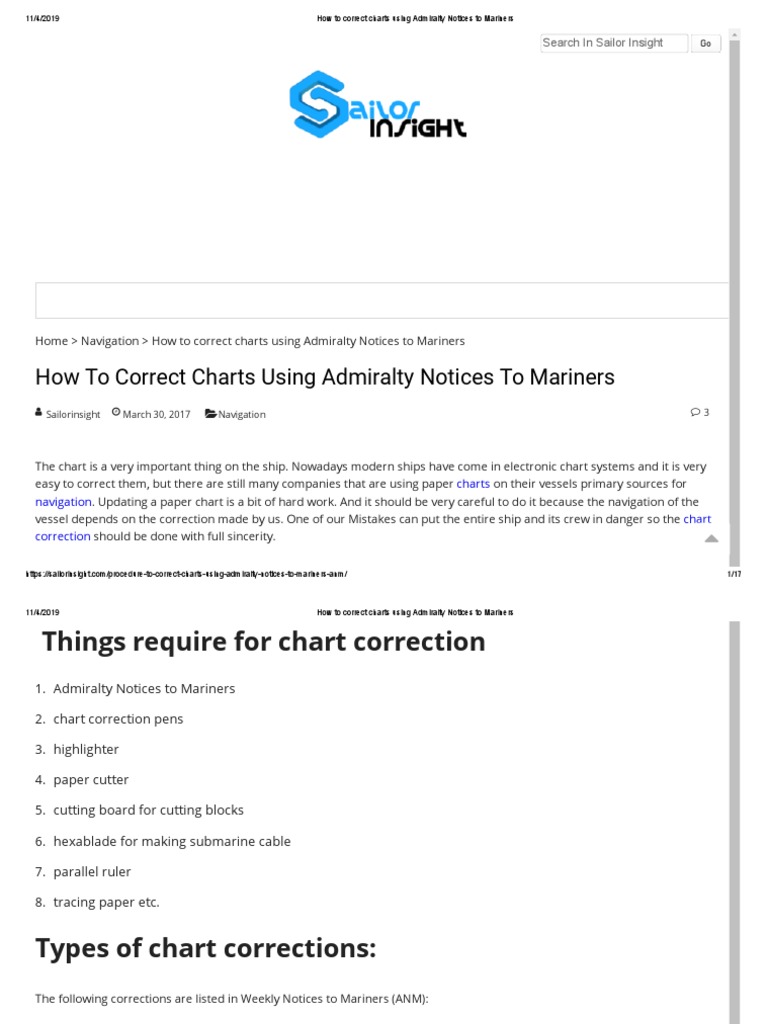 How To Correct Charts Using Admiralty Notices To Mariners | PDF ...