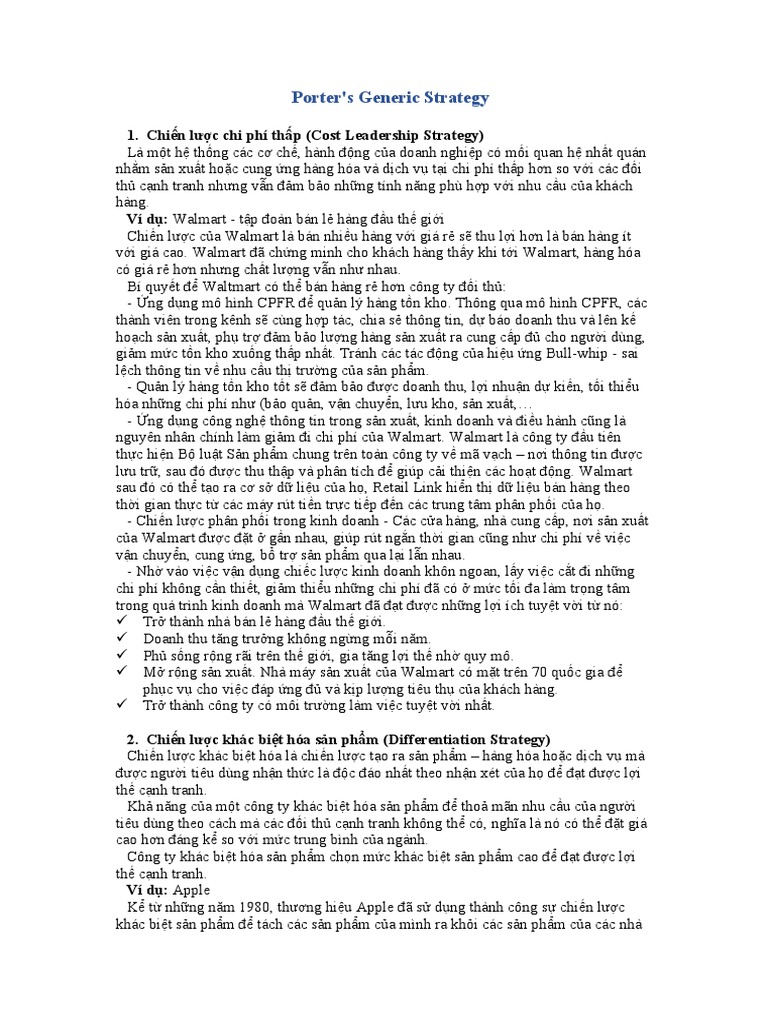 Porters Generic Strategy | PDF