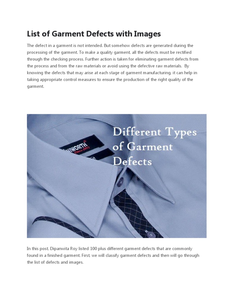 List of Garment Defects With Images | PDF | Seam (Sewing) | Textiles