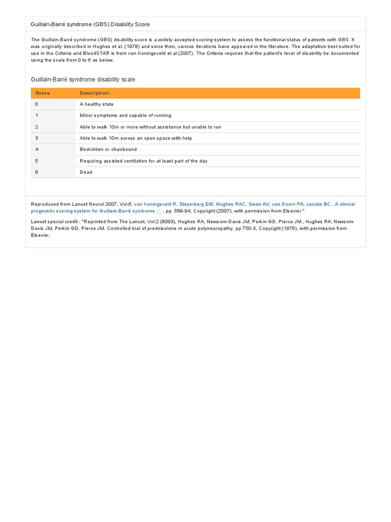 Guillain Barrésyndrome (GBS) DisabilityScore NeurologicalScales | PDF