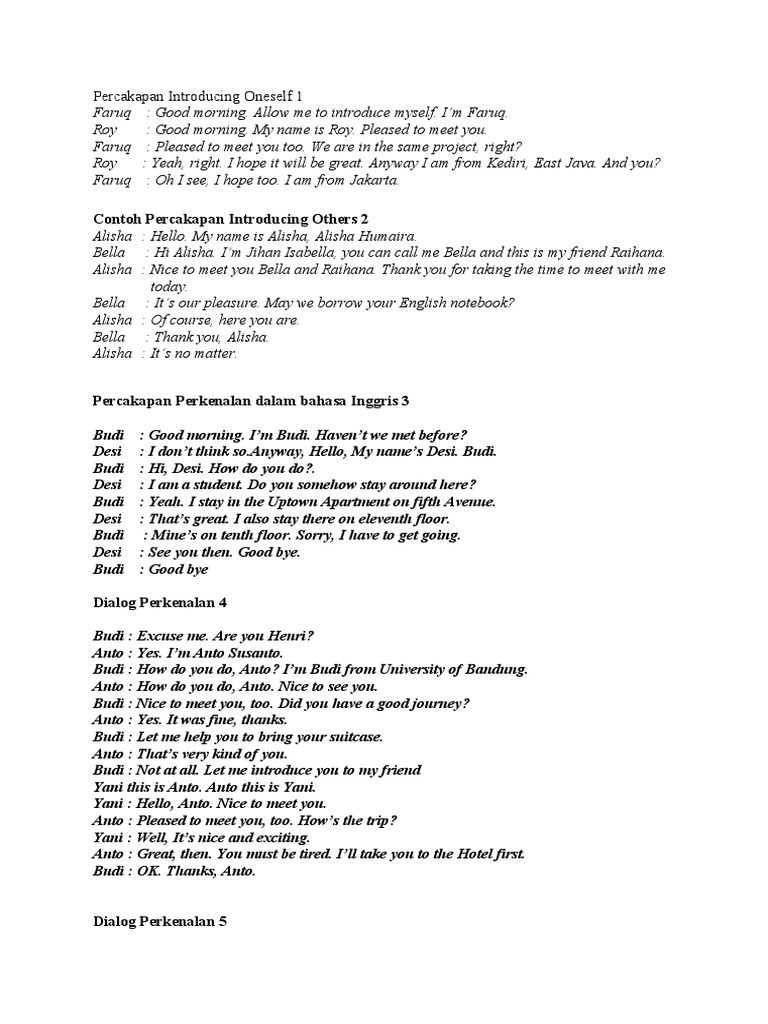 5 Contoh Percakapan Introduction | PDF