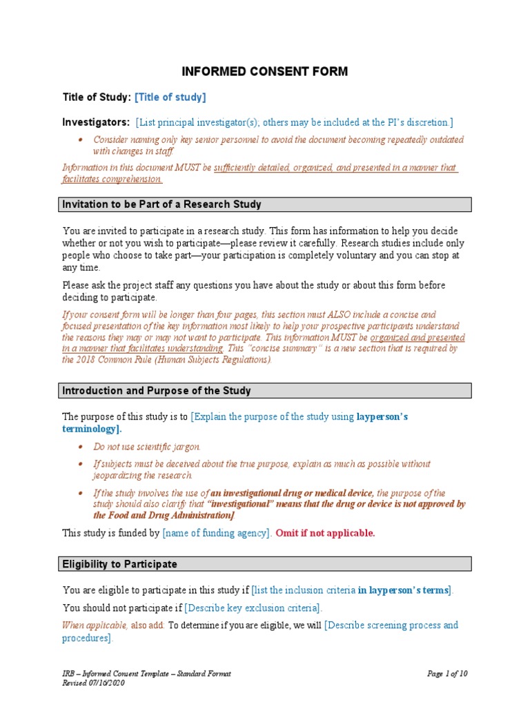 Informed Consent Form: Title of Study: Investigators | PDF ...