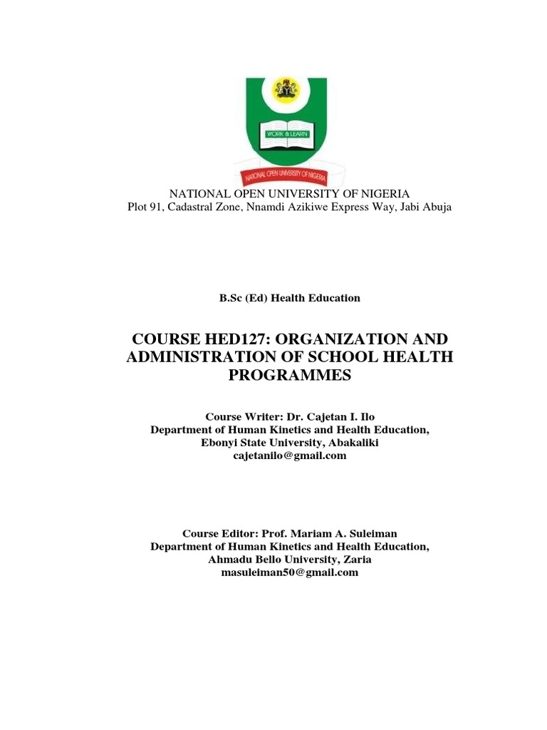 HED 127 Organization & Adm of School Health | PDF | Schools | Teachers