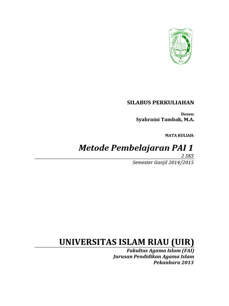 Silabus Metode Pembelajaran PAI 1 | PDF | Karier & Perkembangan ...