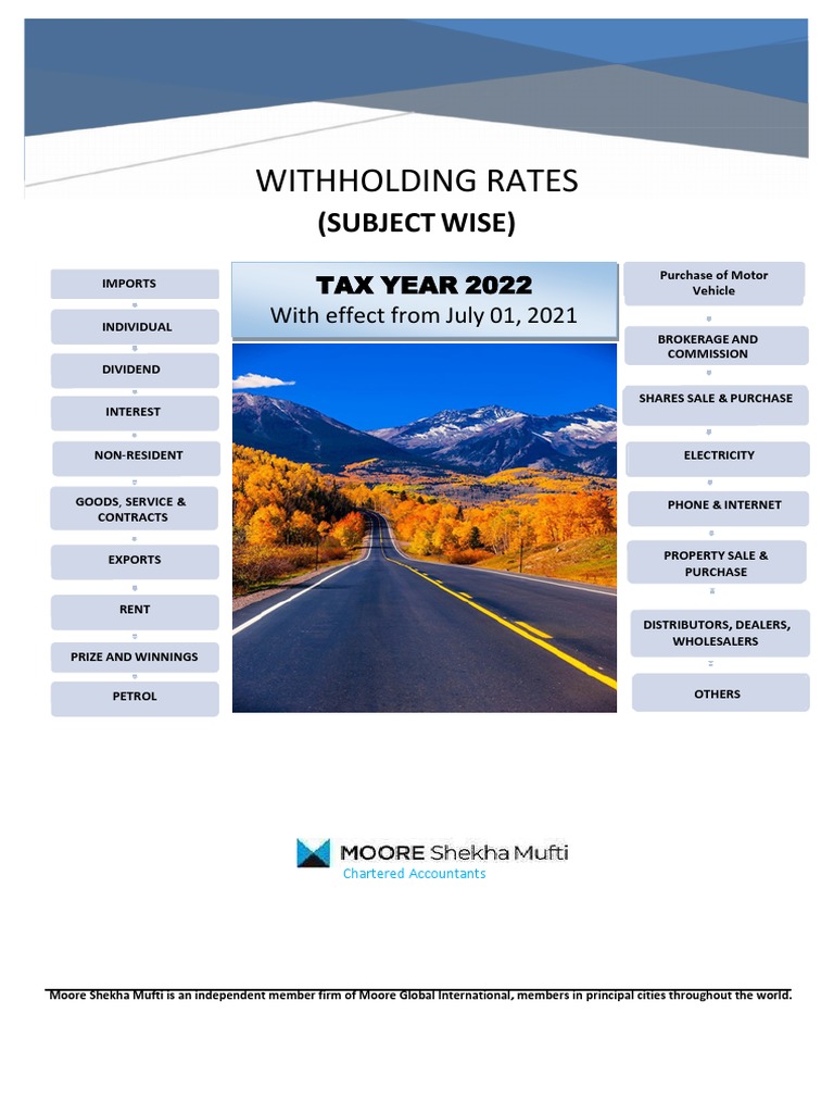 WHT Chart Subj Wise TY - 2022 | PDF | Withholding Tax | Dividend