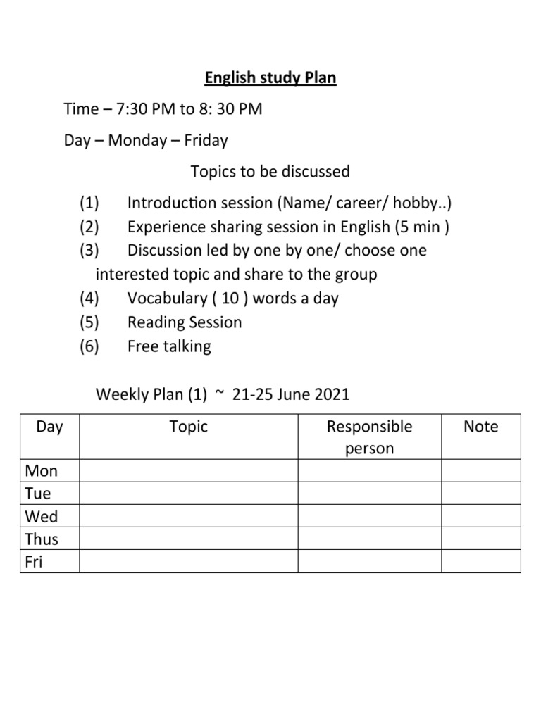 English Study Plan | PDF