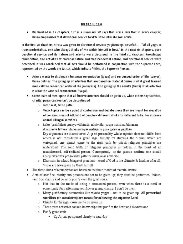 BG 18.1 To 6 Tyaga Vs Sanyas | PDF | Religious Behaviour And Experience | Indian Philosophy