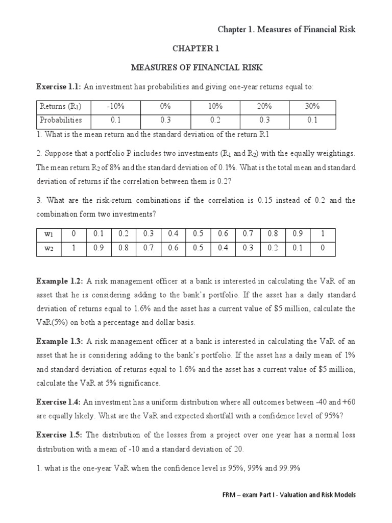 Exercise - C1.1. Mearsures of Financial Risk | PDF | Value At Risk ...