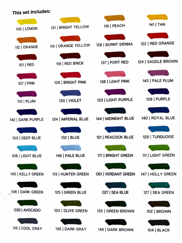Kingart Twin-Tip Brush Pens - Color Chart | PDF