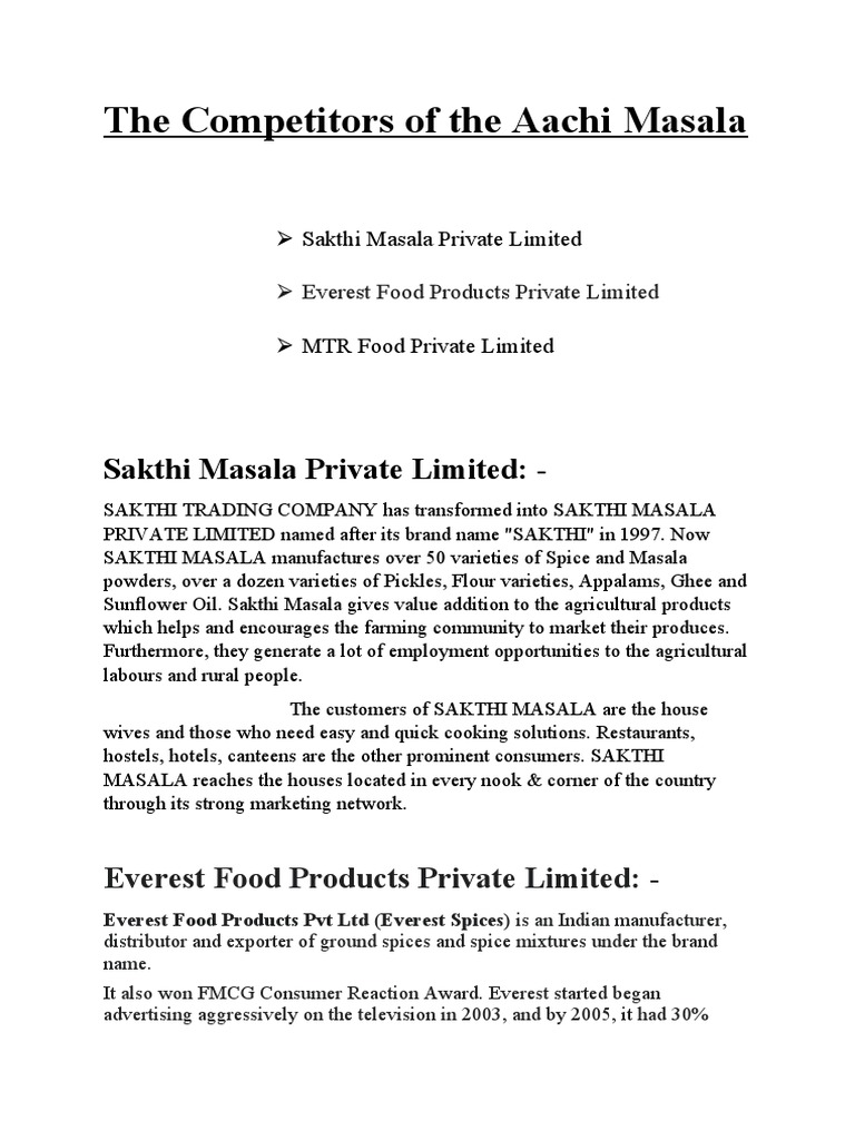 Aachi Masala Competitors Overview | PDF | Food Industry | Cuisine
