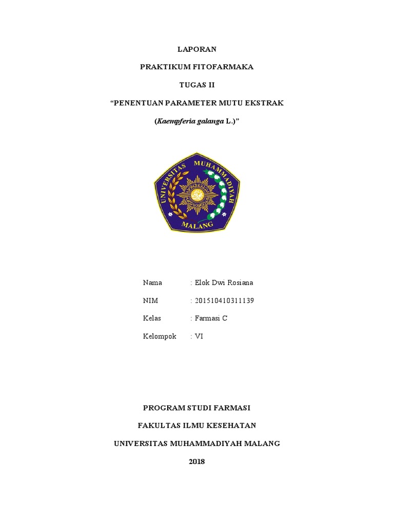 Penentuan Mutu Parameter Ekstrak Kaemferia Galanga L | PDF
