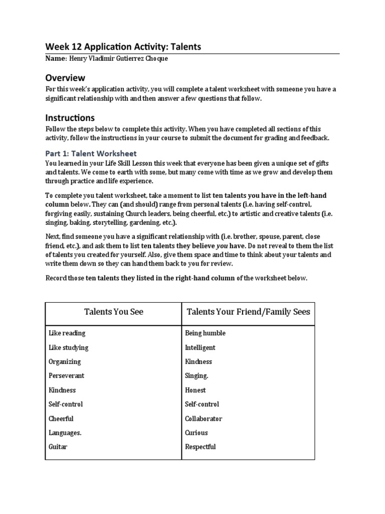 Talent Reflection Activity | PDF | Cognitive Science | Human Nature