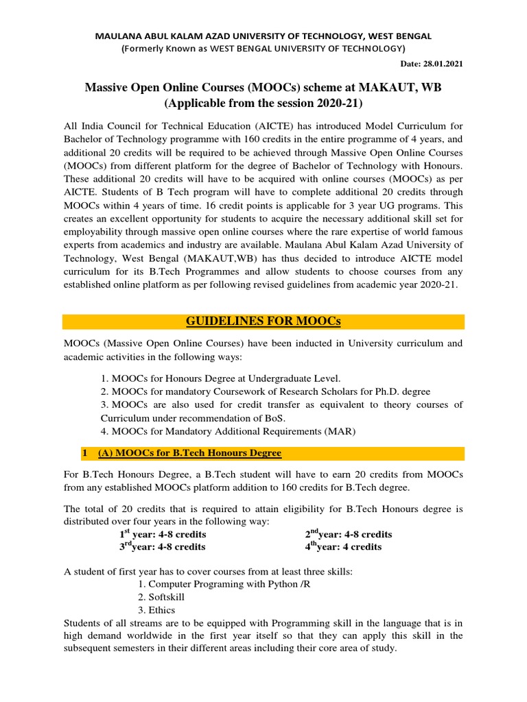 GUIDELINES FOR MOOCS - Jan 2021 | PDF | Massive Open Online Course | Academic Degree