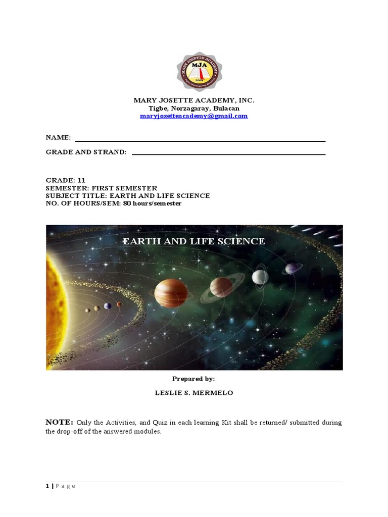 Grade-11 W1-Earth and Life Science-Module | PDF | Planetary Core | Earth