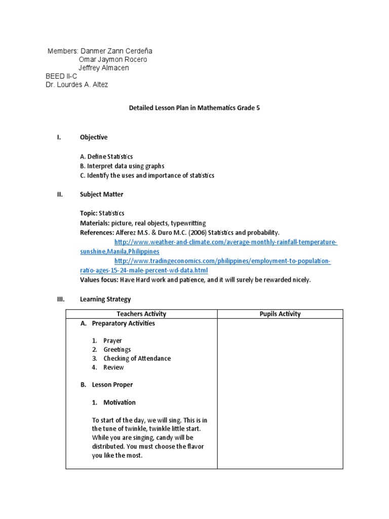 Grade 5 Statistics Lesson Plan | PDF | Pie Chart | Chart