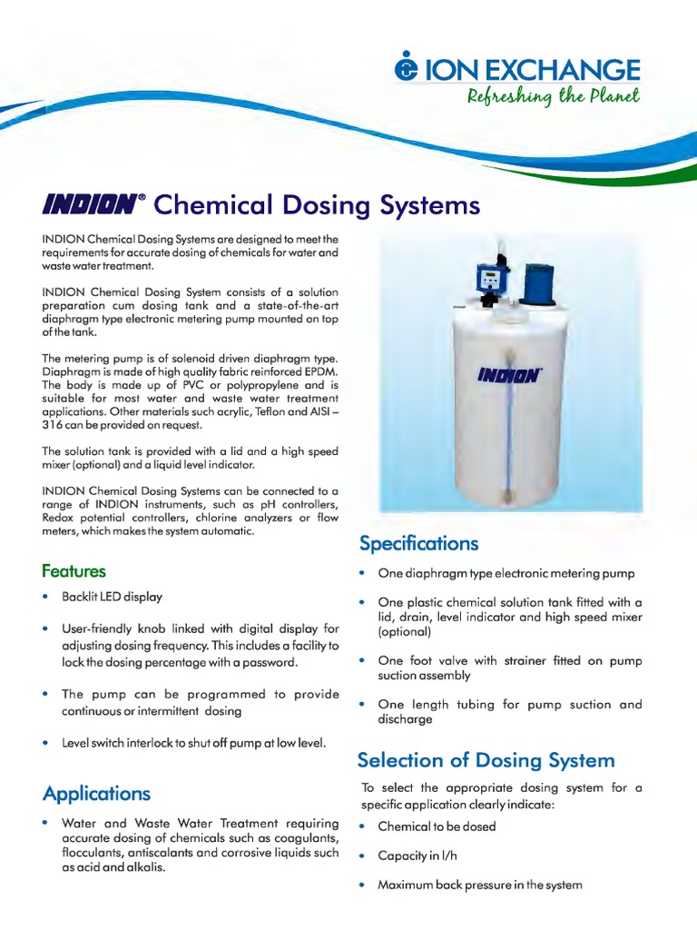 B-3-Indion Chemical Dosing Systems | PDF | Pump | Chemical Engineering