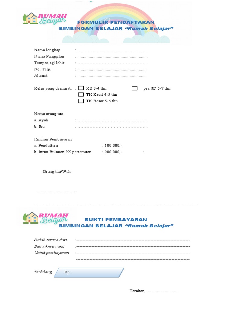 Formulir Pendaftaran Bimbel Alphabet | PDF