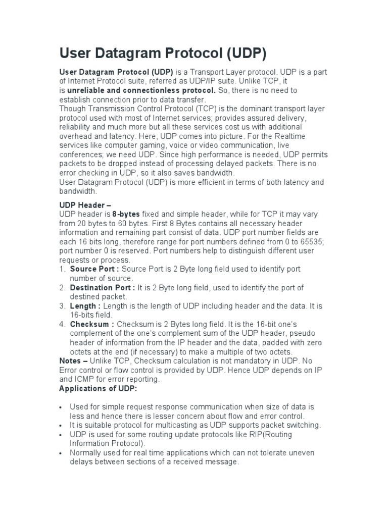 User Datagram Protocol (UDP) | PDF | Port (Computer Networking ...