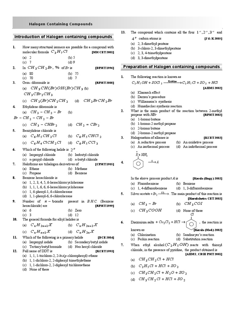 02 Halogen Containing Compounds Que. Final E | PDF | Chlorine | Ethanol