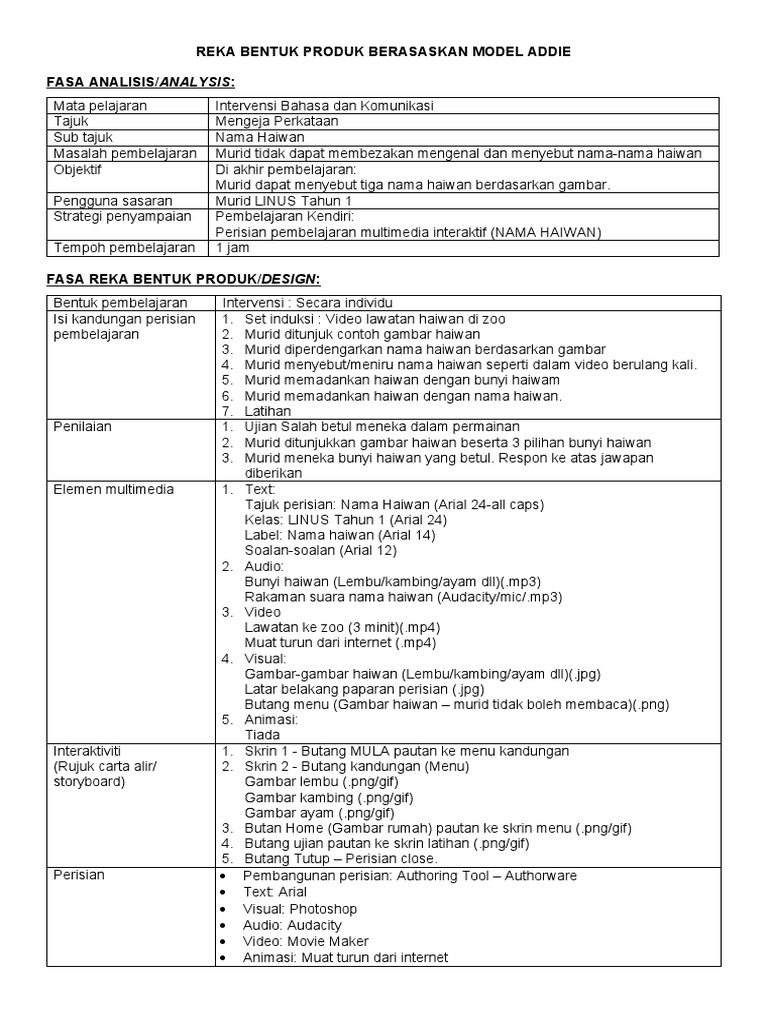 Contoh Reka Bentuk Produk Berasaskan Model Addie | PDF