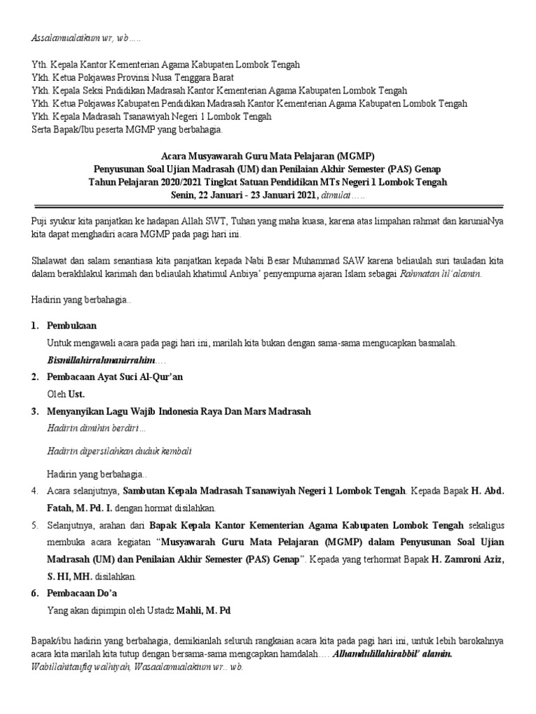 Susunan Acara MGMP 2021 | PDF