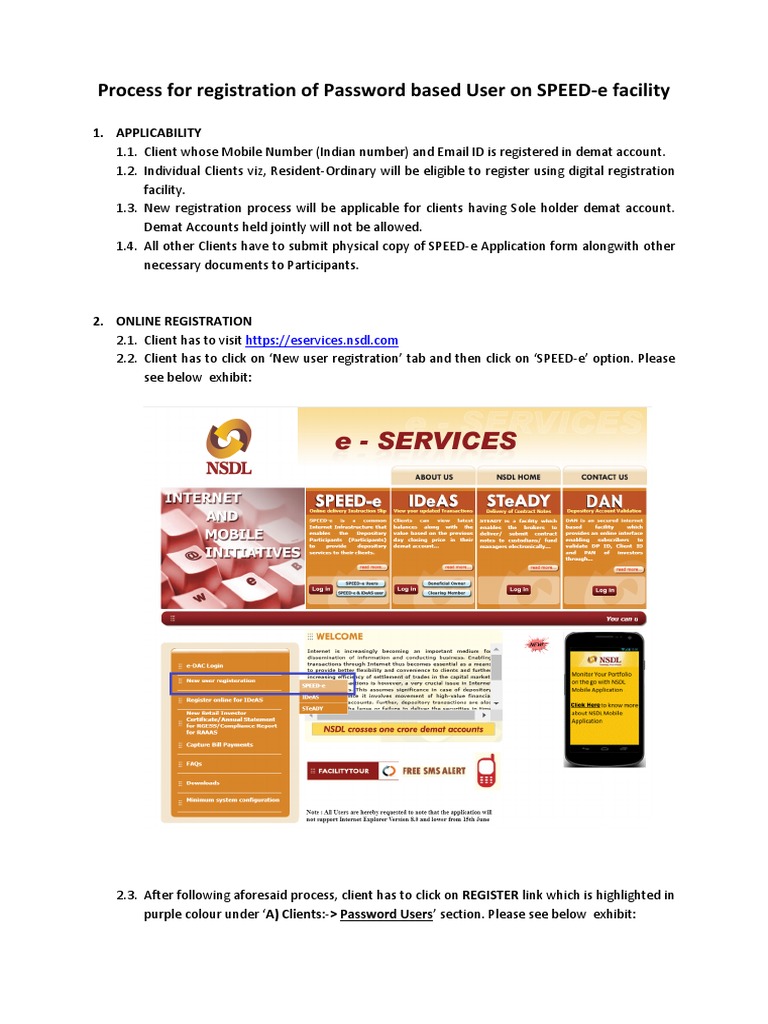 Process For Registration of Password Based User On SPEED-e Facility ...