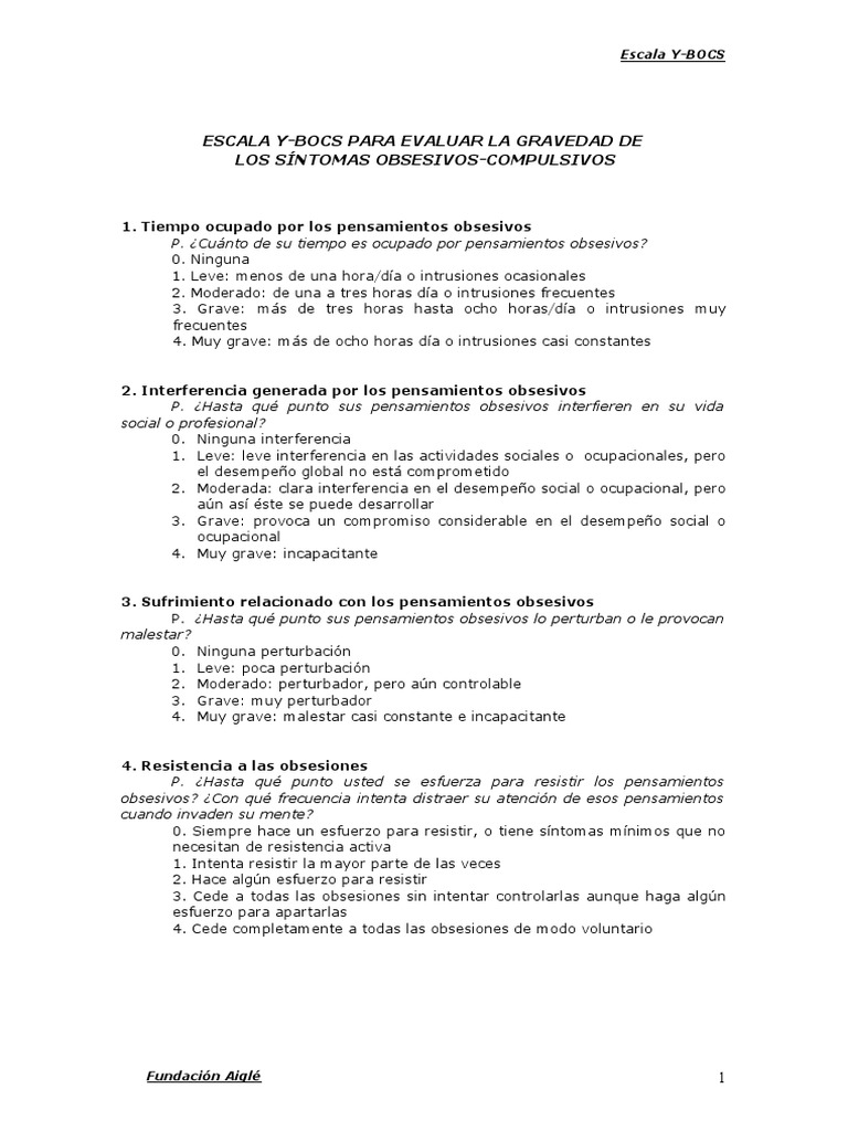 Y-Bocs Escala 1 | PDF | Ansiedad | Psicologia POSITIVA