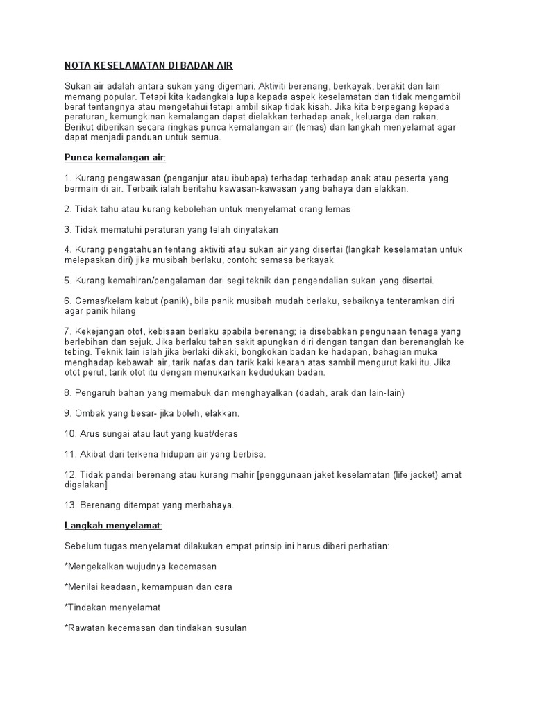 Nota Keselamatan Di Badan Air | PDF