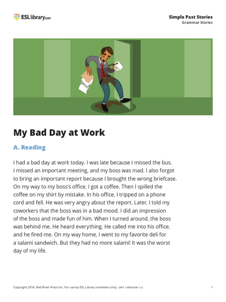 My Bad Day at Work: A. Reading | PDF | Restaurant And Catering | Foods