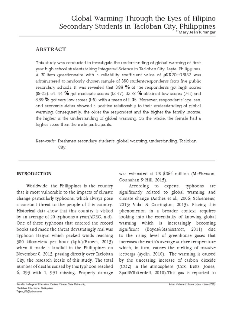 Understanding Global Warming in Tacloban | PDF | Climate Change ...
