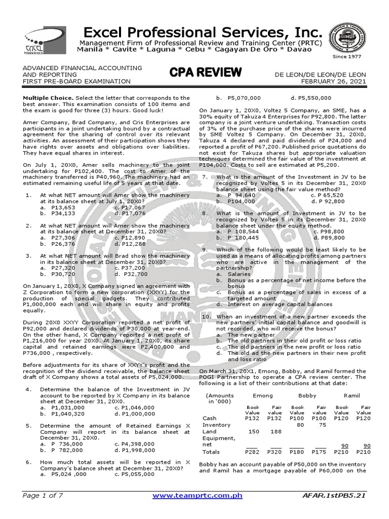 Afar 1stpb Exam-5.21 | PDF | Mergers And Acquisitions | Debits And Credits