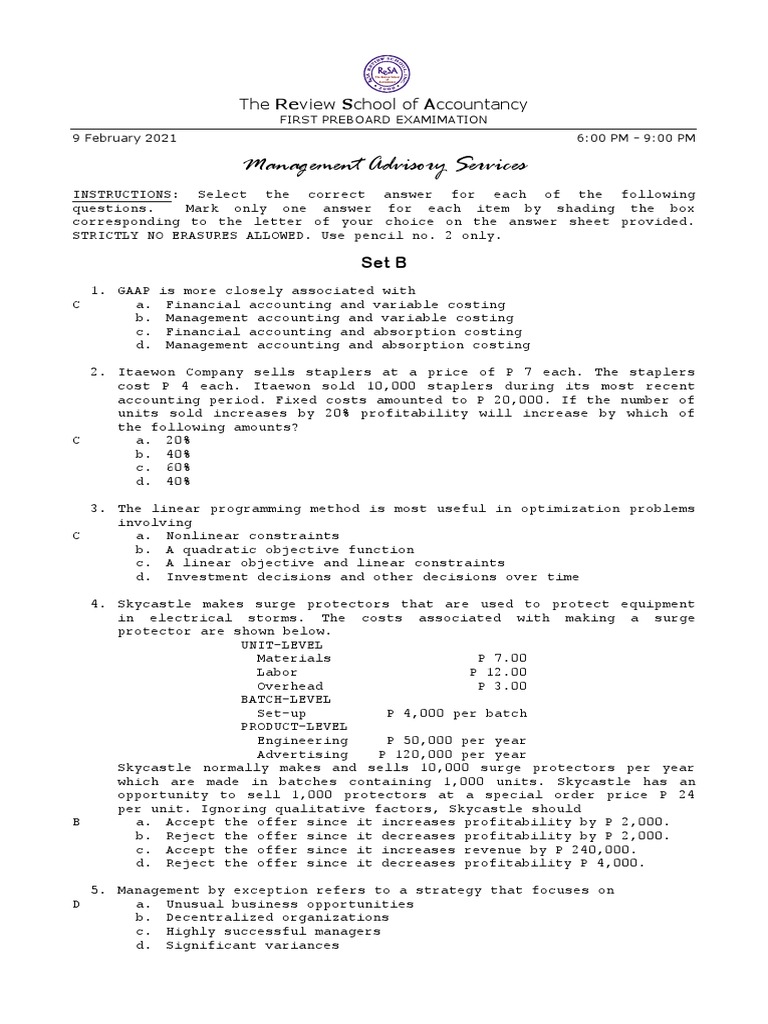 MAS B41 First Pre-Board Exams (Questions, Answers - Solutions) | PDF ...