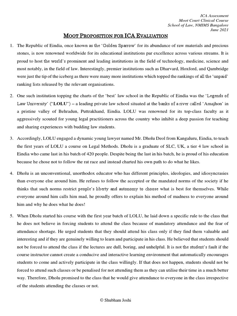 Moot Problem For ICA - NMIMS - June 2021 | PDF | Estoppel | Justice