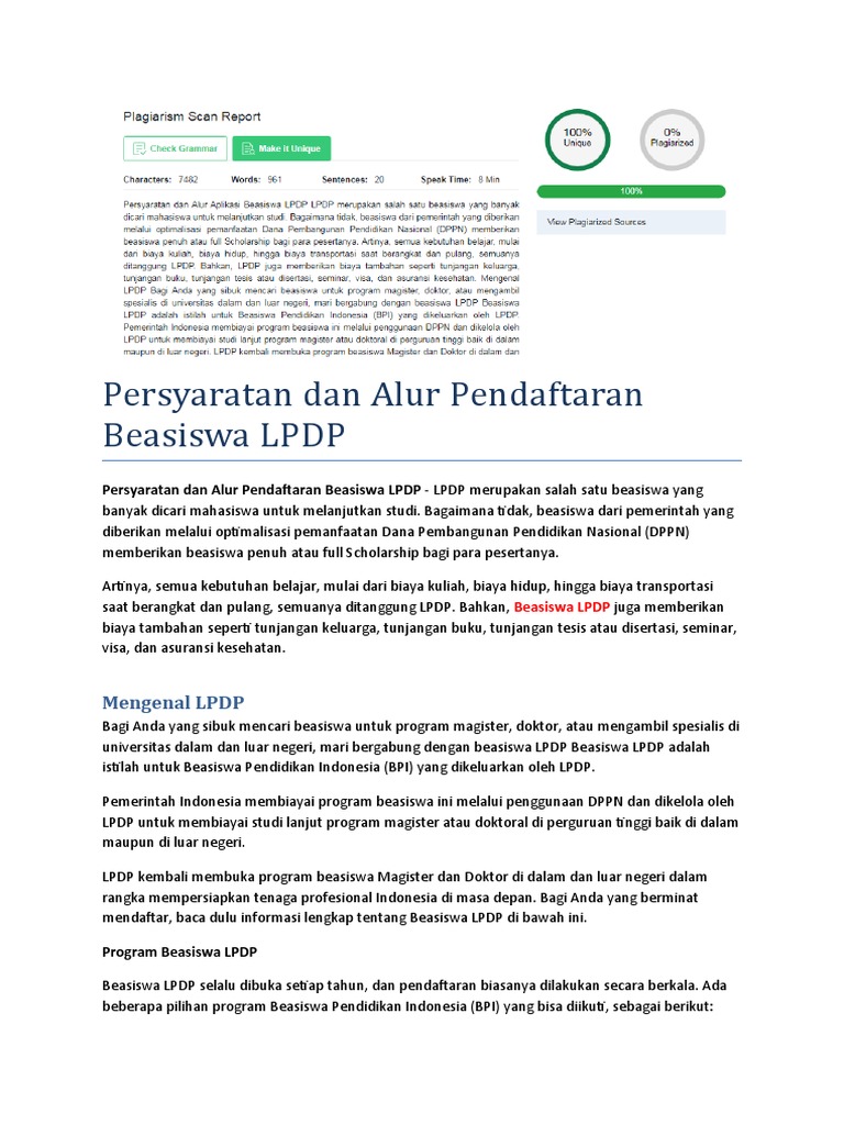 Persyaratan Dan Alur Pendaftaran Beasiswa LPDP | PDF