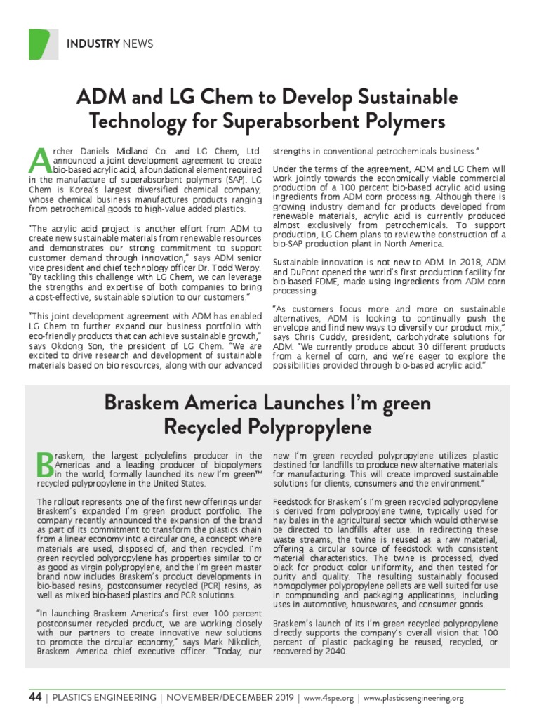 ADM and LG Chem To Develop Sustainable Technology For Superabsorbent ...