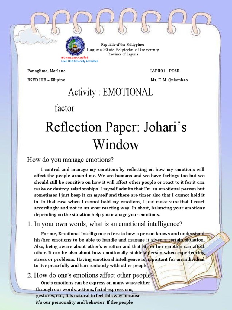 Reflection on Johari's Window Model | PDF | Emotions | Feeling