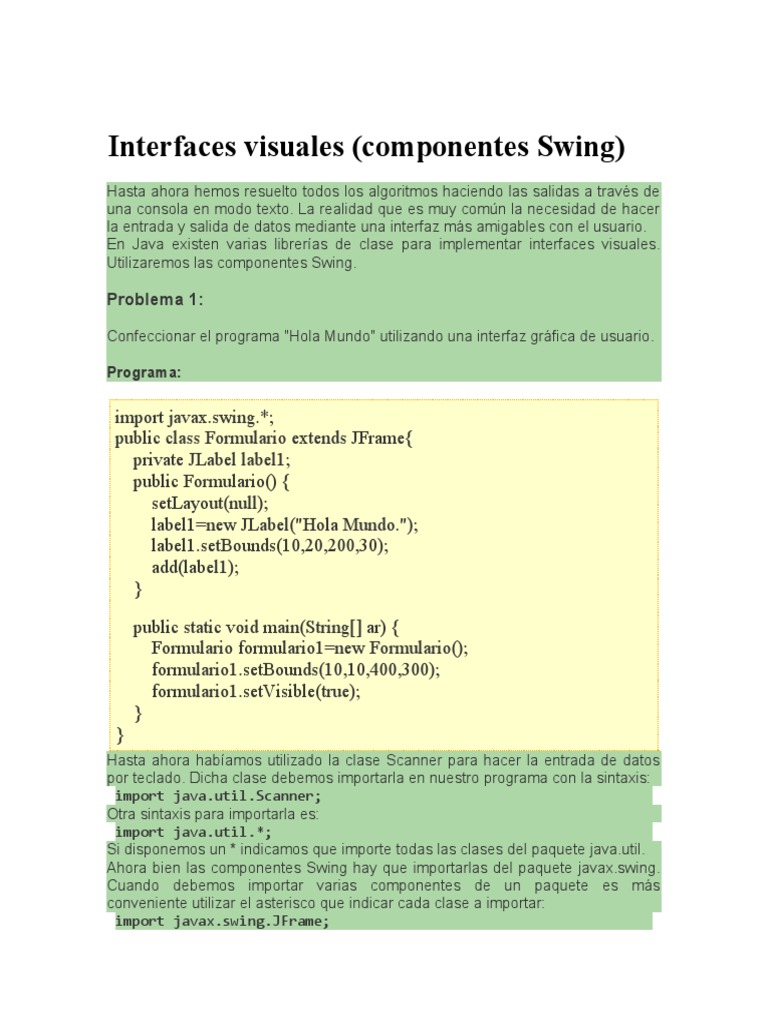 Interfaz Grafica Java Swing | PDF | Java (lenguaje de programación) | Constructor (Programación ...