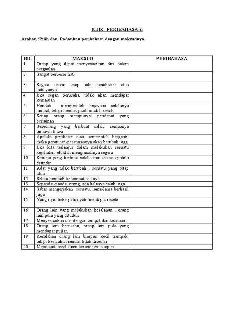 A Kuiz Peribahasa 6 | PDF